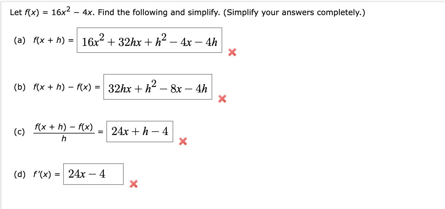 Solved 3Let f(x)=16x2-4x. ﻿Find the following and simplify. | Chegg.com