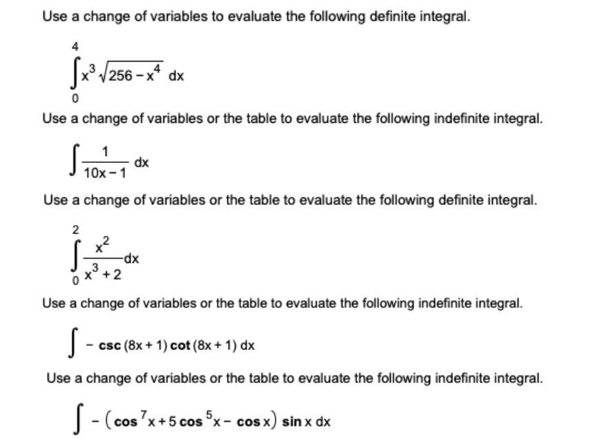 Solved Use a change of variables to evaluate the following | Chegg.com