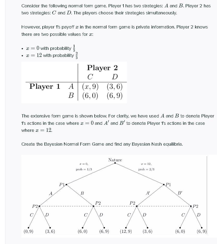 Consider the following normal form game. Player 1 has | Chegg.com