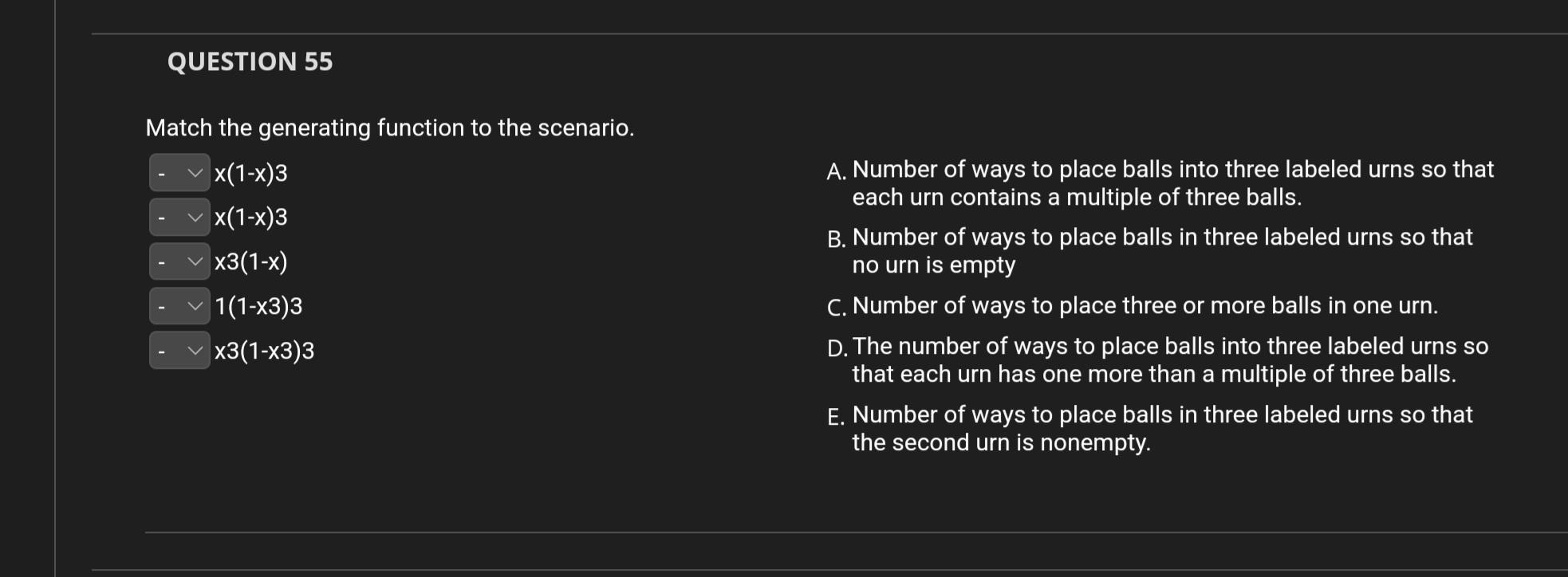 Solved QUESTION 55 Match the generating function to the | Chegg.com