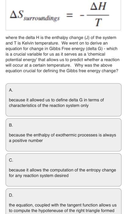 Solved surroundings where the delta H is the enthalpy change | Chegg.com