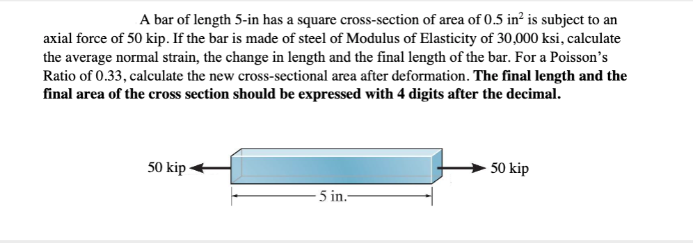 Solved A bar of length 5-in has a square cross-section of | Chegg.com