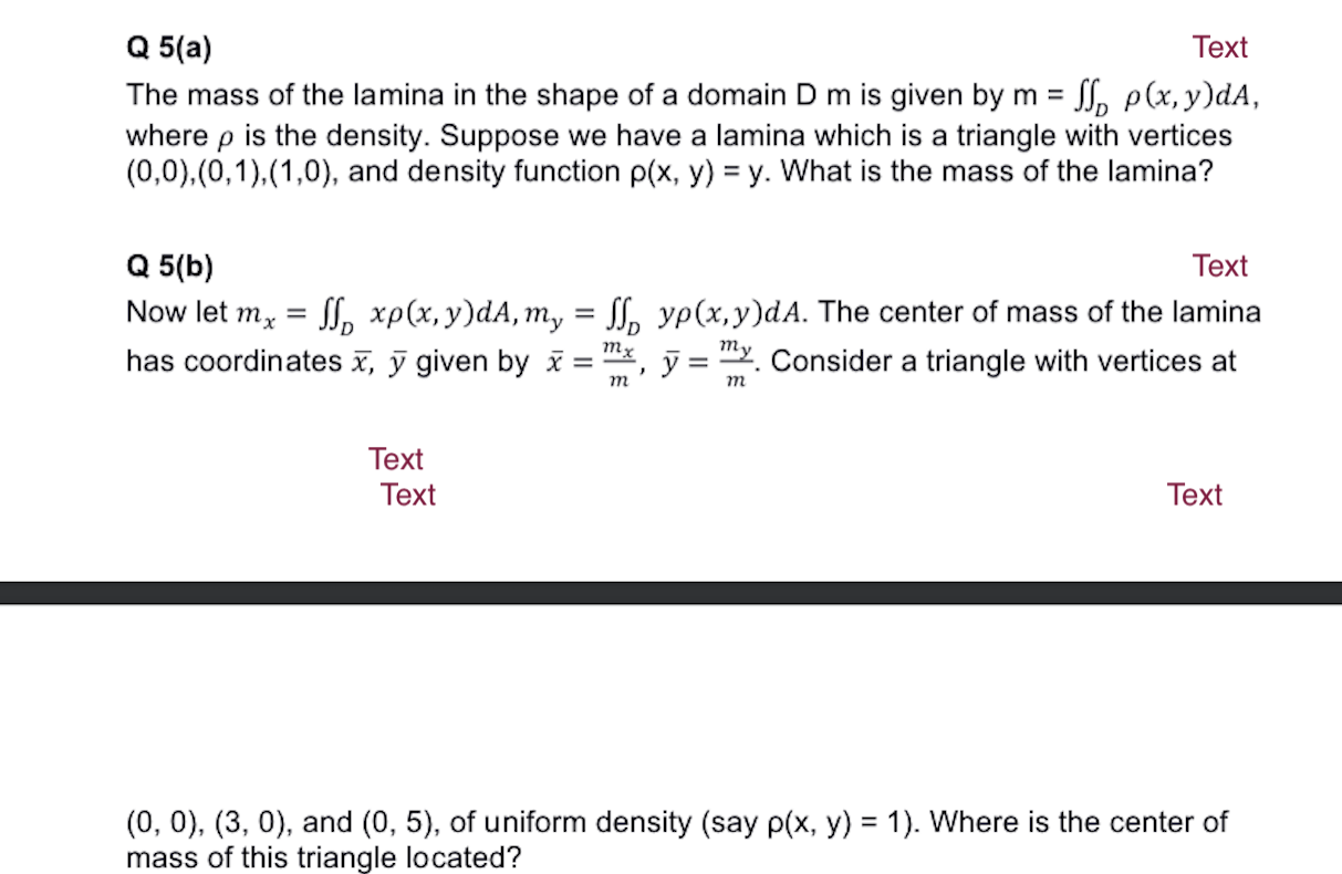 Solved Q 5(a) Text The mass of the lamina in the shape of a | Chegg.com