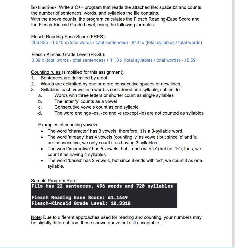 Solved Instructions: Write a C++ program that reads the | Chegg.com