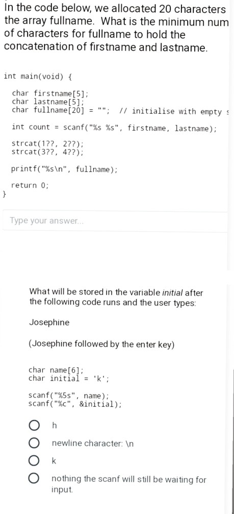 Solved In the code below, we allocated 20 characters the | Chegg.com