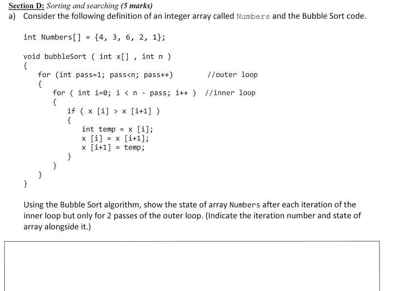Solved Section D: Sorting and searching (5 marks) a) | Chegg.com