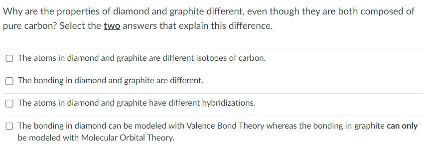 Solved Why are the properties of diamond and graphite | Chegg.com