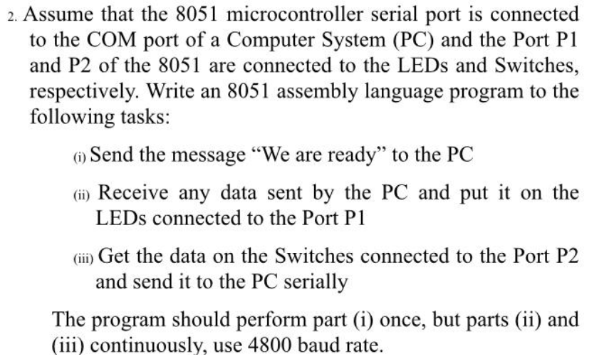 Solved 2. Assume that the 8051 microcontroller serial port | Chegg.com