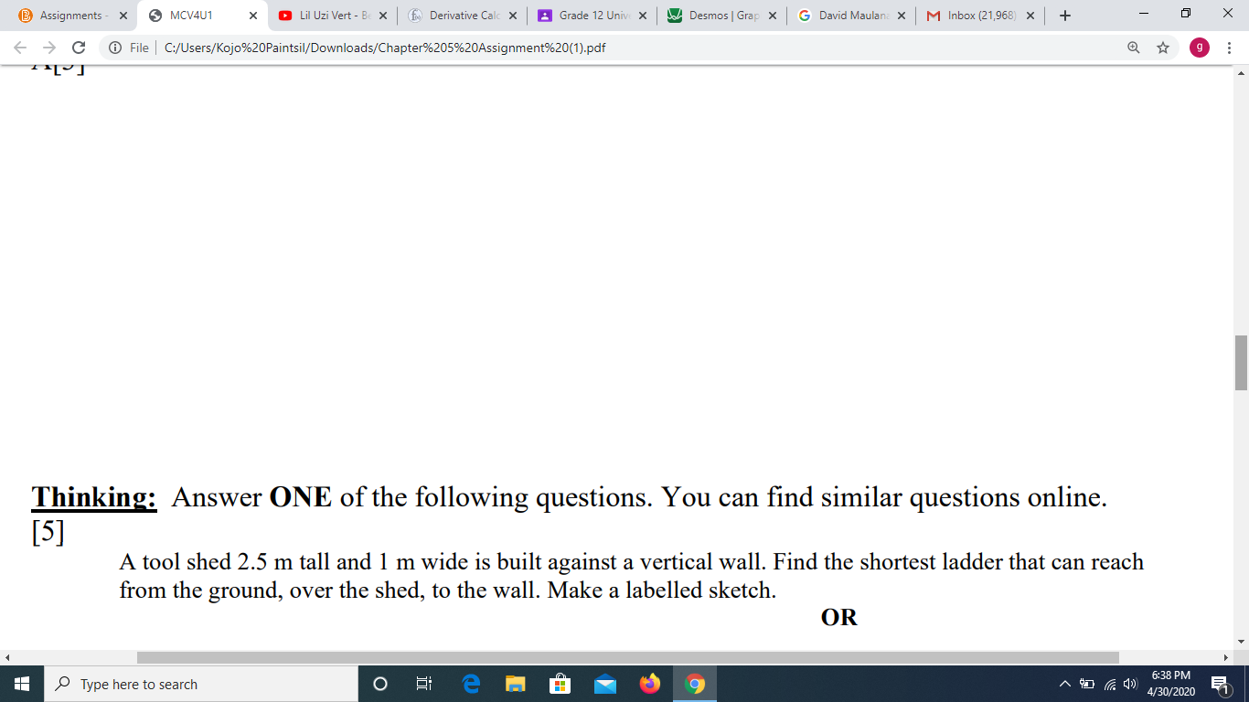 Solved Assignments - X MCV4U1 X Lil Uzi Vert - B X | Chegg.com