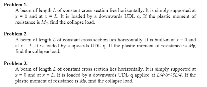 Solved Problem 1. A beam of length L of constant cross | Chegg.com