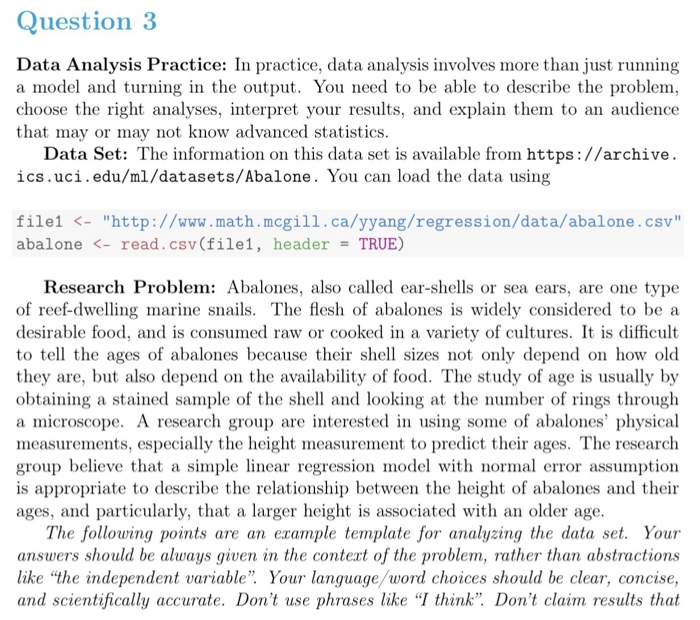 Solved Question 3 Data Analysis Practice: In practice, data | Chegg.com