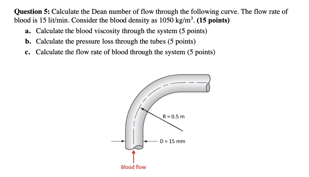 Solved Question 5: Calculate the Dean number of flow through | Chegg.com