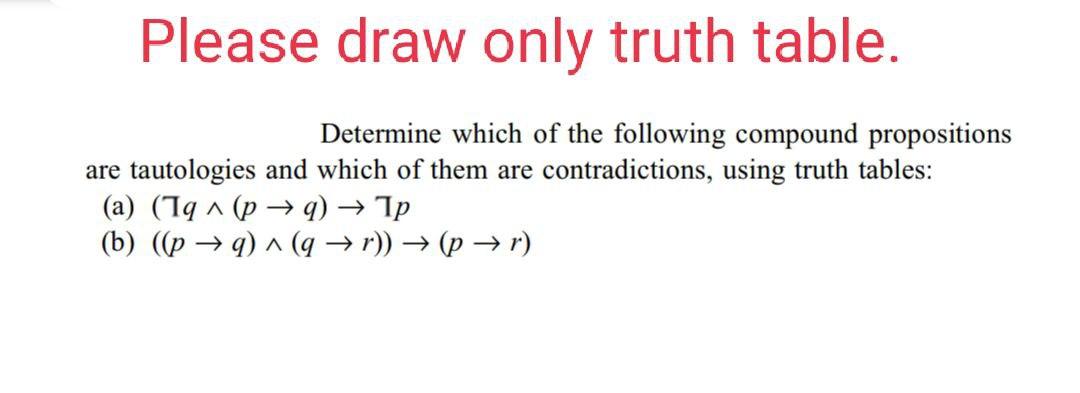 Solved Please draw only truth table. Determine which of the | Chegg.com