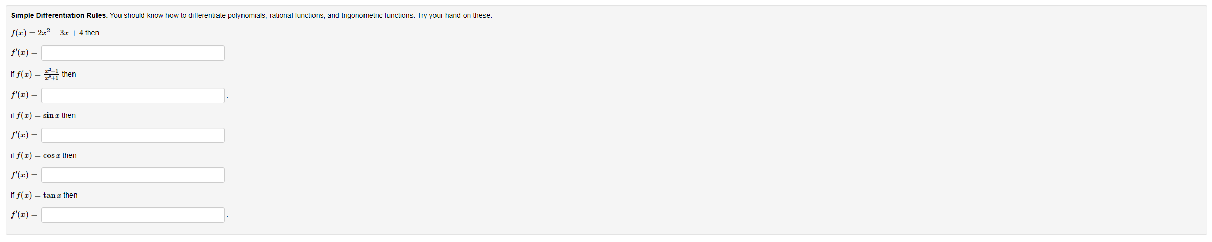 Solved Simple Differentiation Rules. You should know how to | Chegg.com