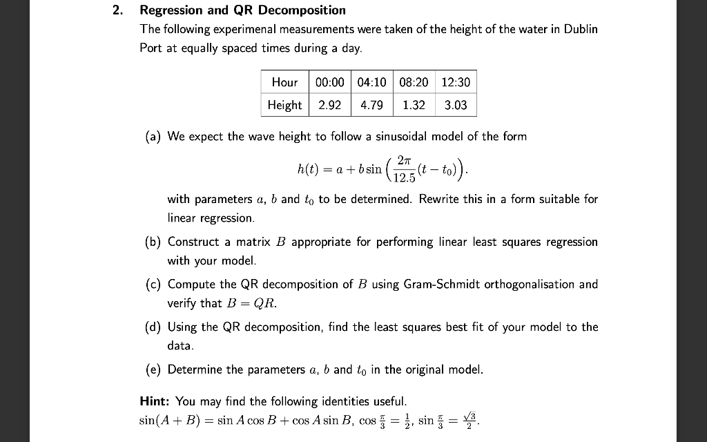 Regression and QR Decomposition The following | Chegg.com