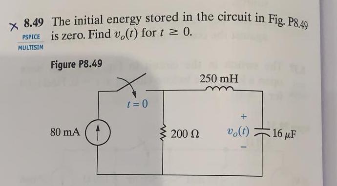 Solved X 8.49 The initial energy stored in the circuit in | Chegg.com