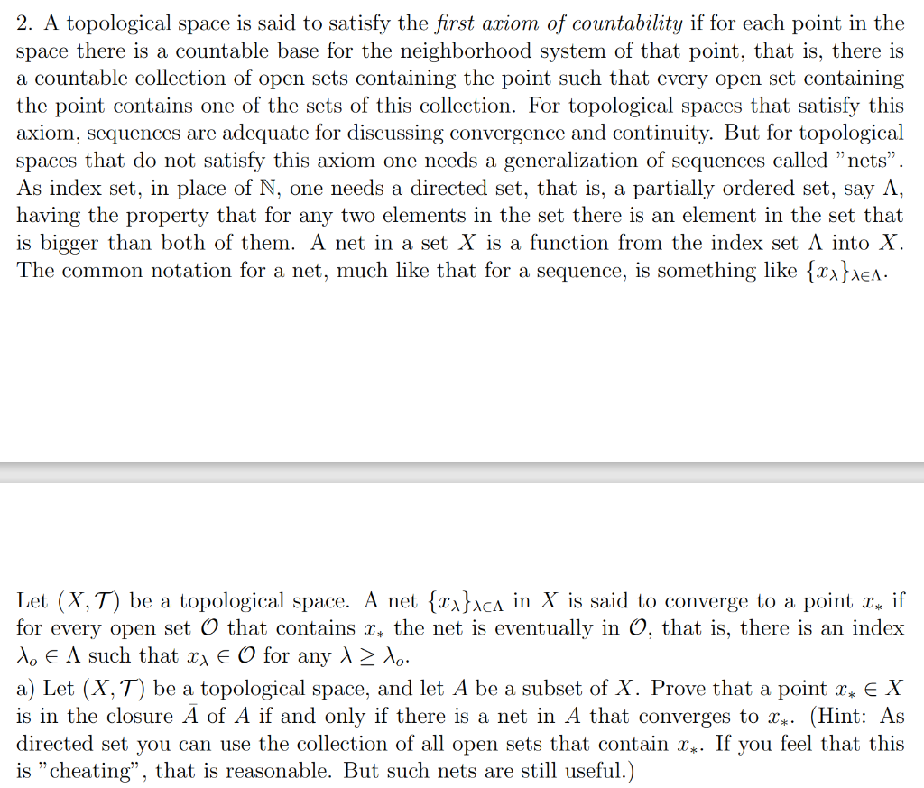 Solved 2. A topological space is said to satisfy the first | Chegg.com
