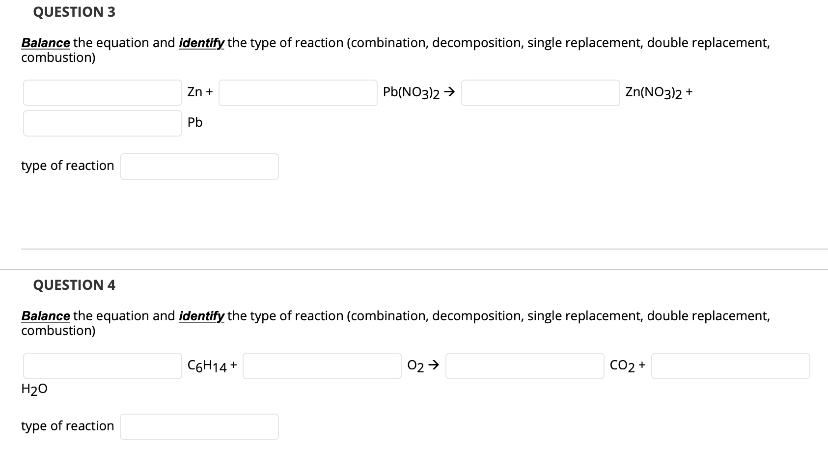 Solved Balance the equation and identify the type of | Chegg.com