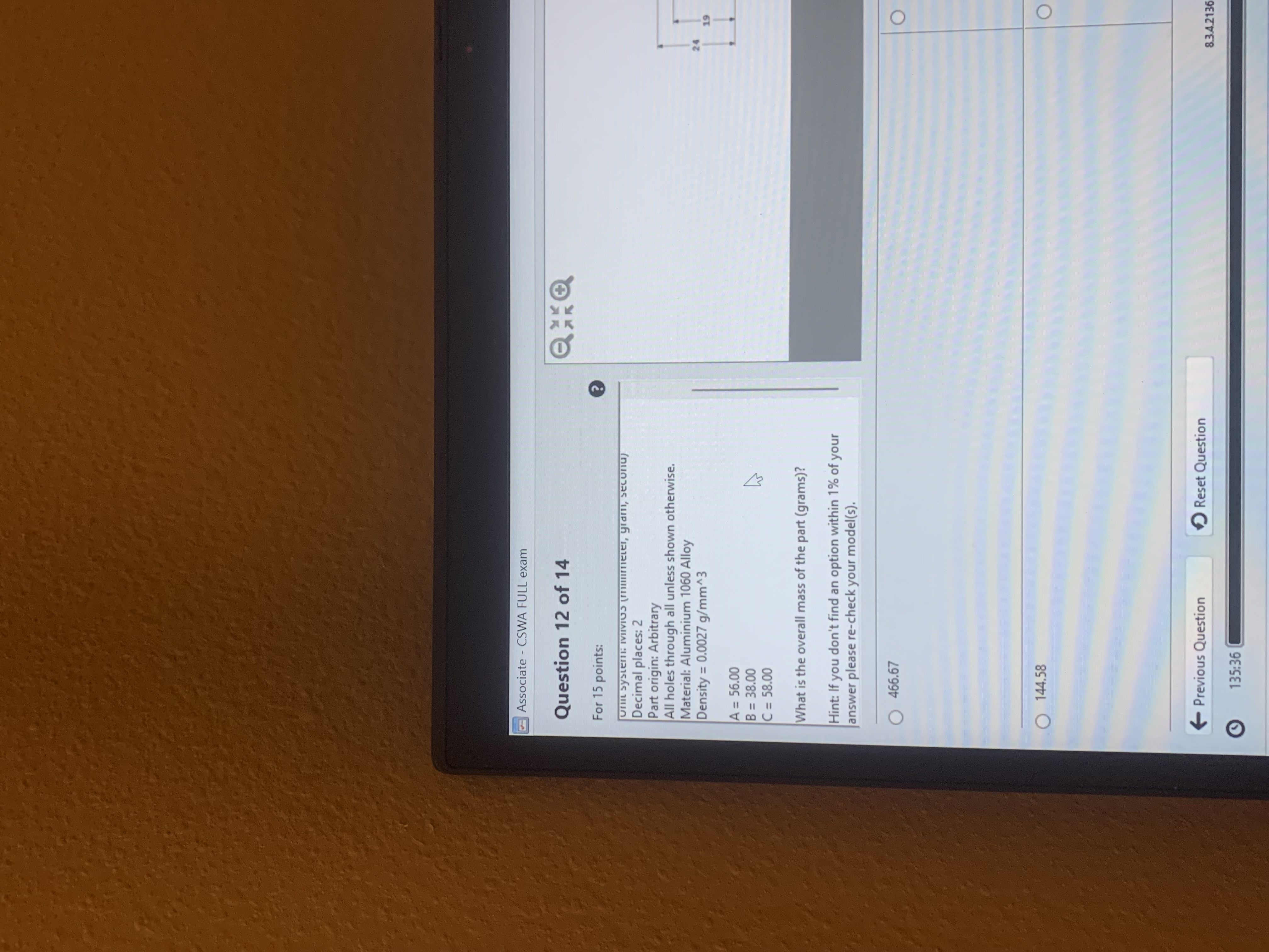 Solved What is the overall mass of the part in grams> will | Chegg.com