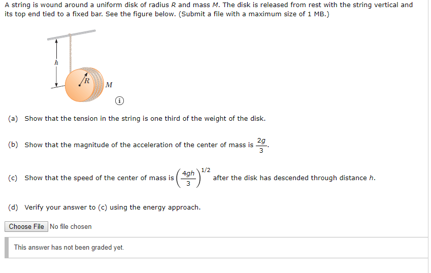 Solved A string is wound around a uniform disk of radius R | Chegg.com