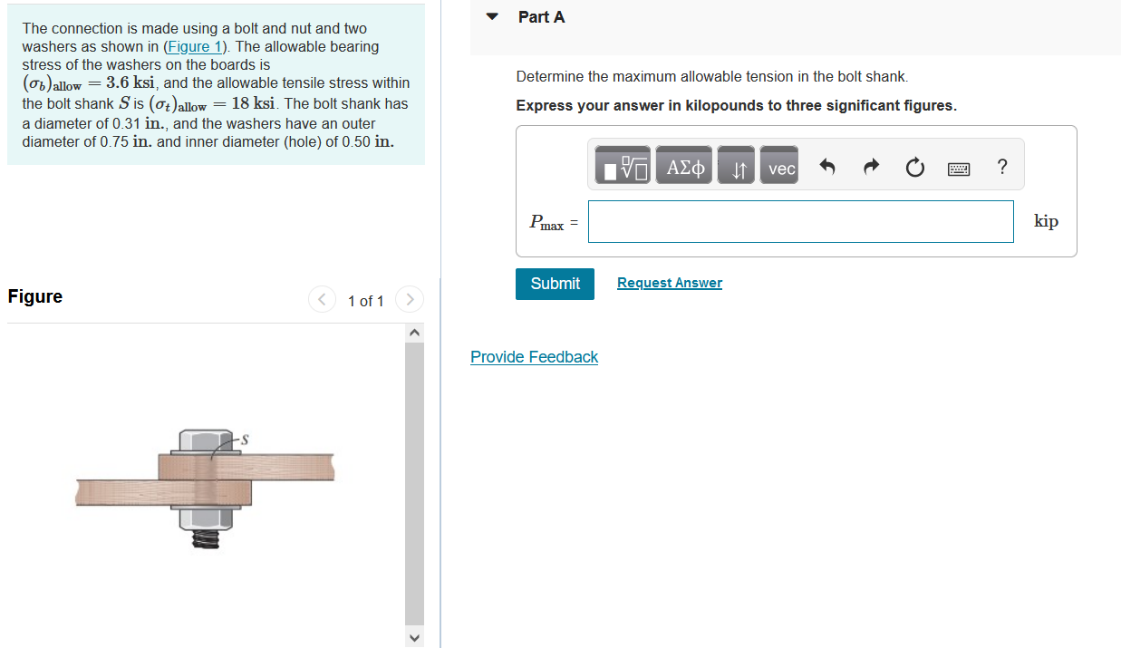 Solved The connection is made using a bolt and nut and two | Chegg.com