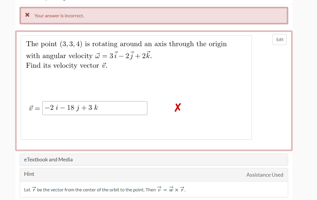 Solved The point (3,3,4) is rotating around an axis through | Chegg.com