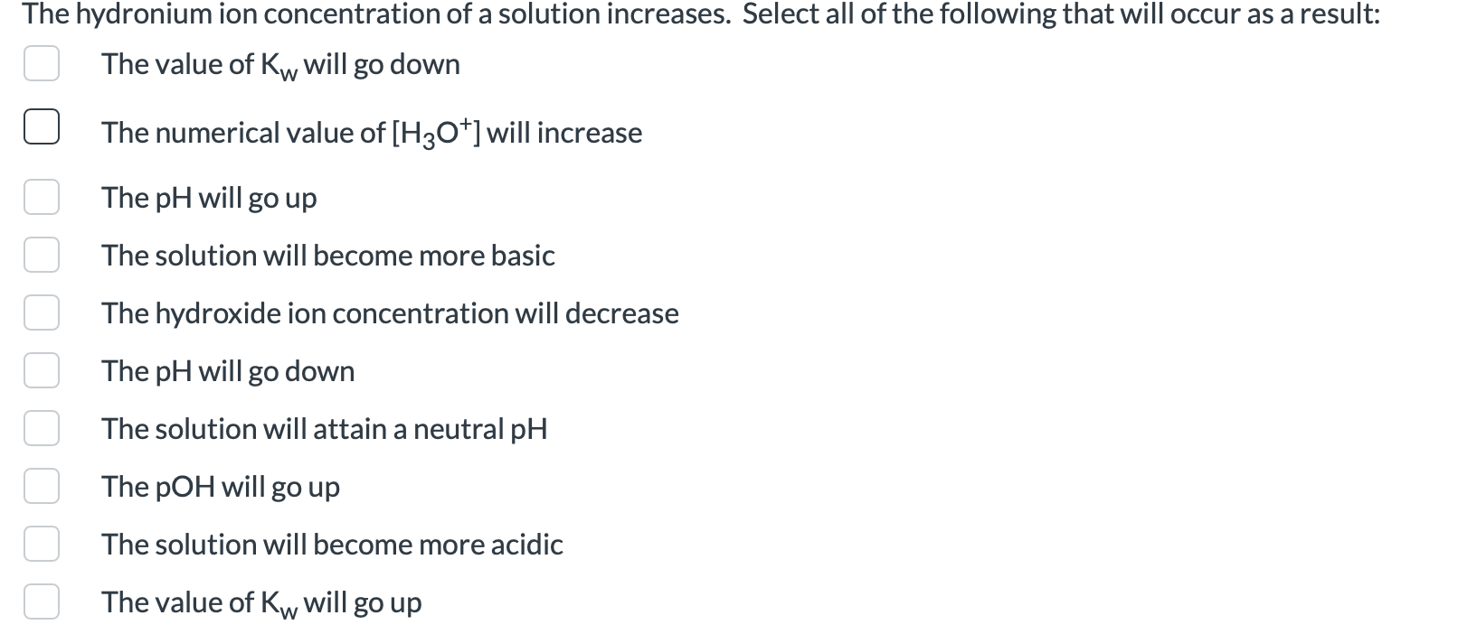 Solved The hydronium ion concentration of a solution | Chegg.com