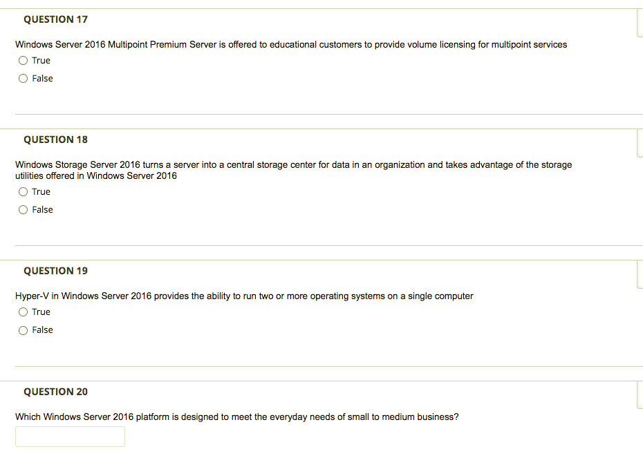 Solved QUESTION 17 Windows Server 2016 Multipoint Premium | Chegg.com