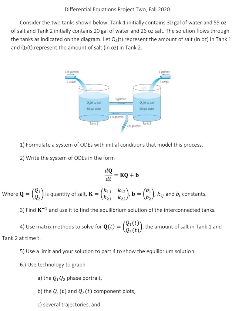Solved Differential Equations Project Two, Fall 2020 | Chegg.com
