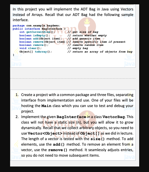 Solved In this project you will implement the ADT Bag in | Chegg.com Solved In this project you will implement the ADT Bag in | Chegg.com
