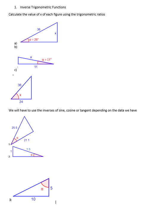 Solved 1. Inverse Trigonometric Functions Calculate the | Chegg.com