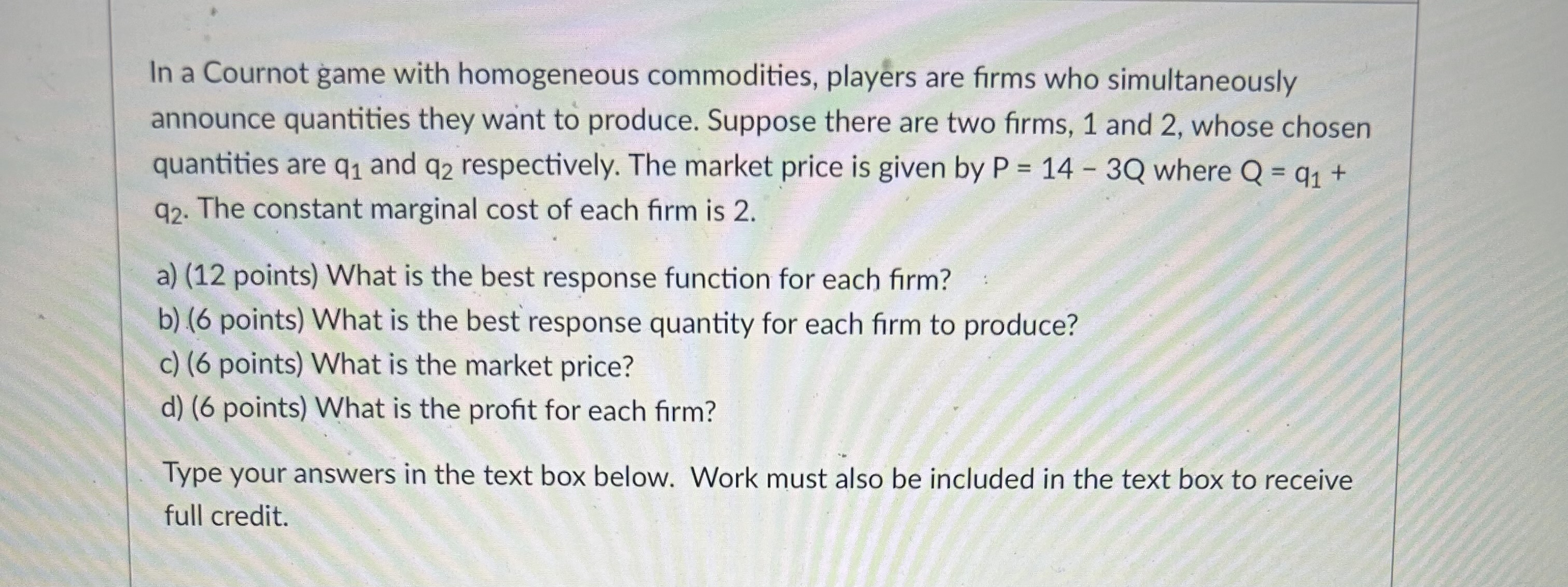 Solved In a Cournot game with homogeneous commodities, | Chegg.com