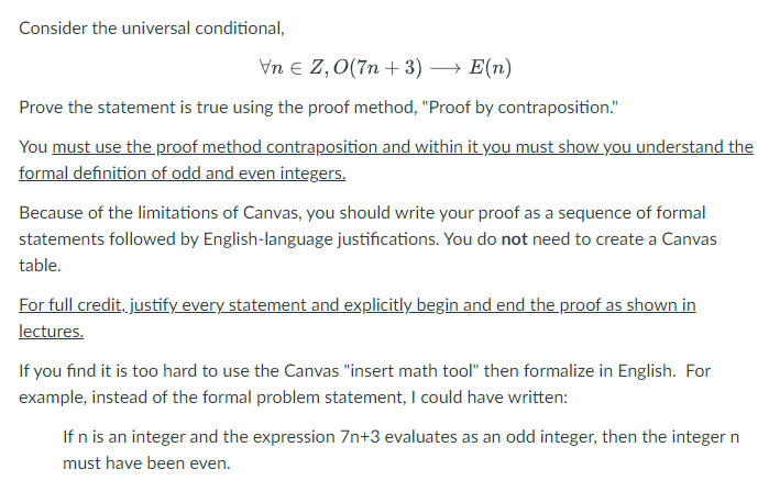 Solved Consider the universal conditional, Vn & Z,077m+3) + | Chegg.com
