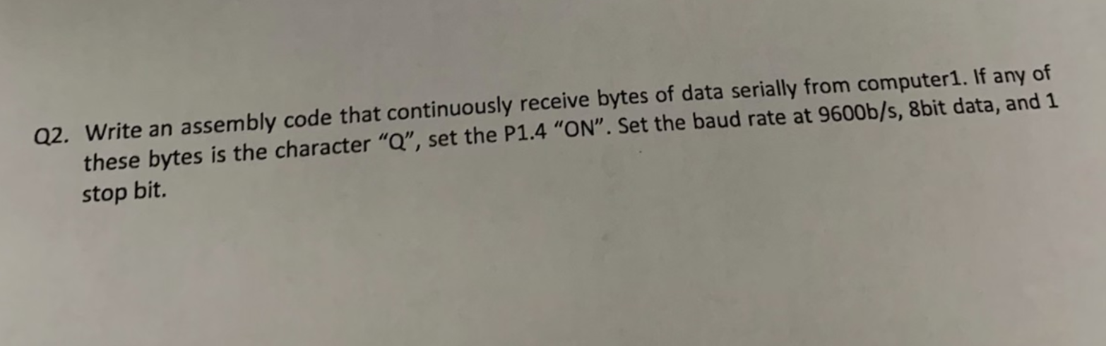 Solved Q2. Write an assembly code that continuously receive | Chegg.com