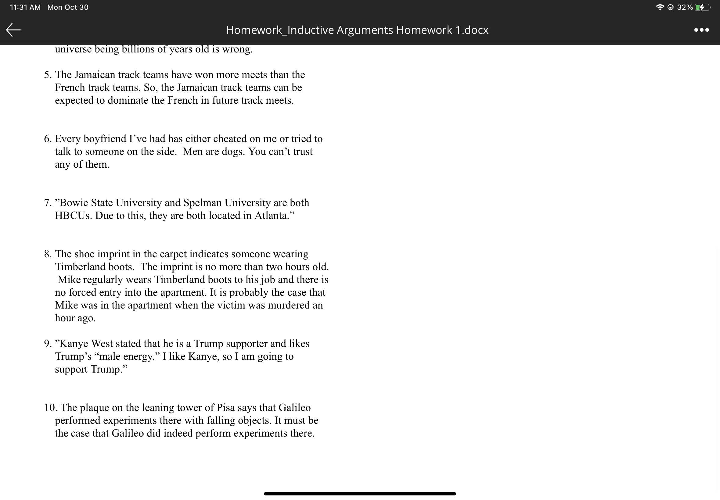 RECOGNIZING INDUCTIVE ARGUMENTS HOMEWORK Using the | Chegg.com