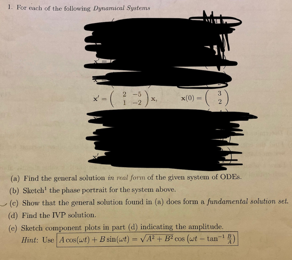 Solved 1. For each of the following Dynamical Systems x = 1 | Chegg.com
