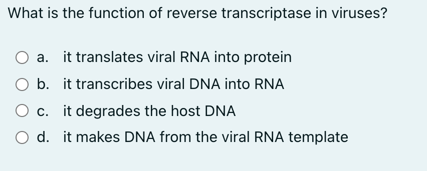 Solved What is the function of reverse transcriptase in | Chegg.com