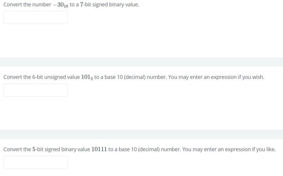 Solved Convert the number --3010 to a 7-bit signed binary | Chegg.com