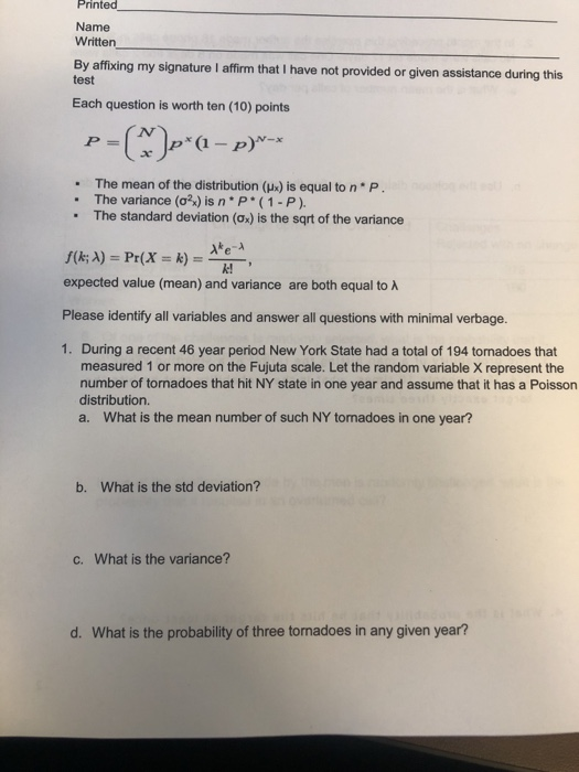 Solved Printed Name Written By affixing my signature I affrm | Chegg.com
