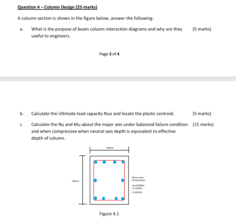 Solved Question 4 - ﻿Column Design (25 ﻿marks)A column | Chegg.com