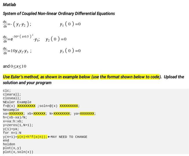 Matlab System of Coupled Non-linear Ordinary | Chegg.com