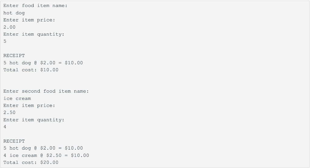 Solved Please Python! LAB*: Program: Food receipt Instructor | Chegg.com