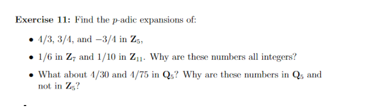 Solved Exercise 11: Find the p-adic expansions of: - | Chegg.com