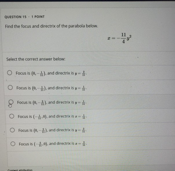 Solved QUESTION 15.1 POINT Find the focus and directrix of | Chegg.com