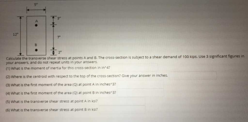 Solved 12" 72 Calculate the transverse shear stress at | Chegg.com