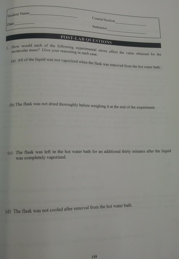 Solved Student Name Course/Section Date Instructor POST-LAB | Chegg.com