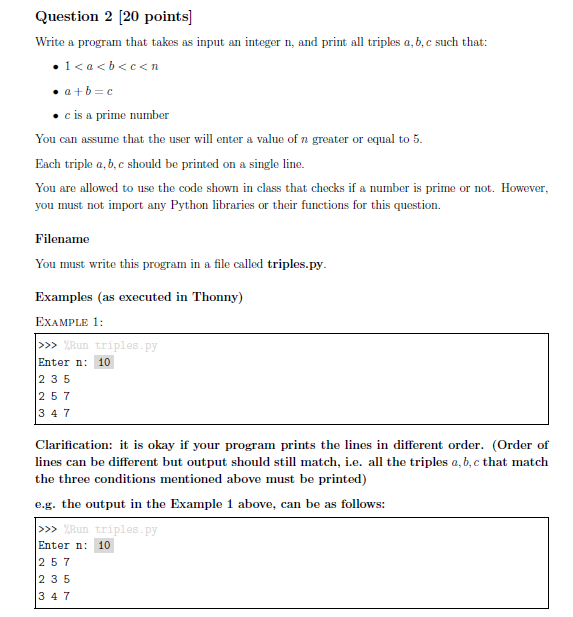 Solved Question 2 [20 points) Write a program that takes as | Chegg.com