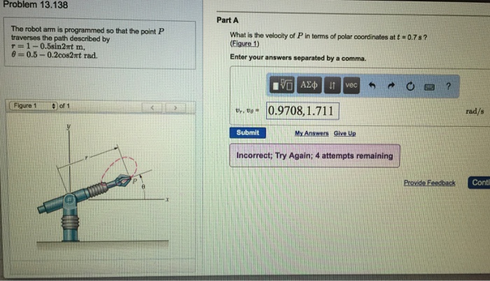 Solved The robot arm is programmed so that the point P | Chegg.com