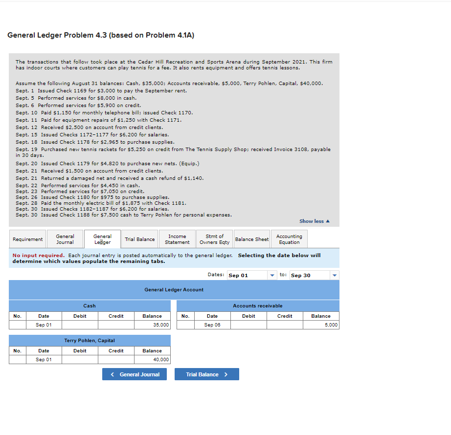 Solved General Ledger Problem 4.3 (based on Problem 4.1A) | Chegg.com