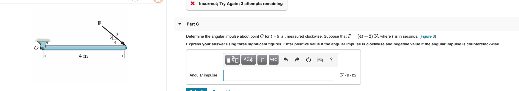 Solved Part B Determine the angular impulse about point O | Chegg.com